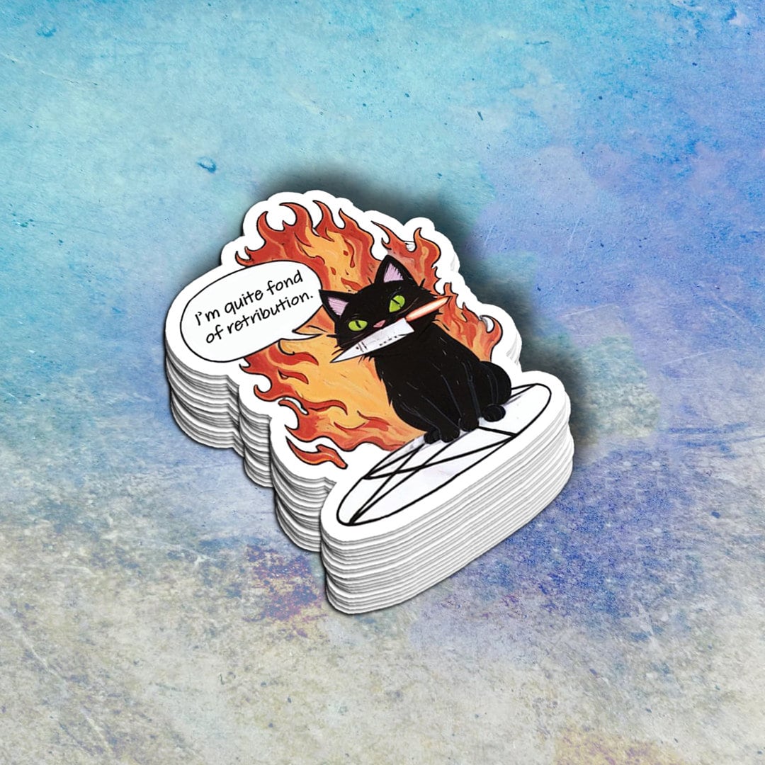 Stabby Cat Knife First Sticker | Cute Animal Sticker | Fond of ...