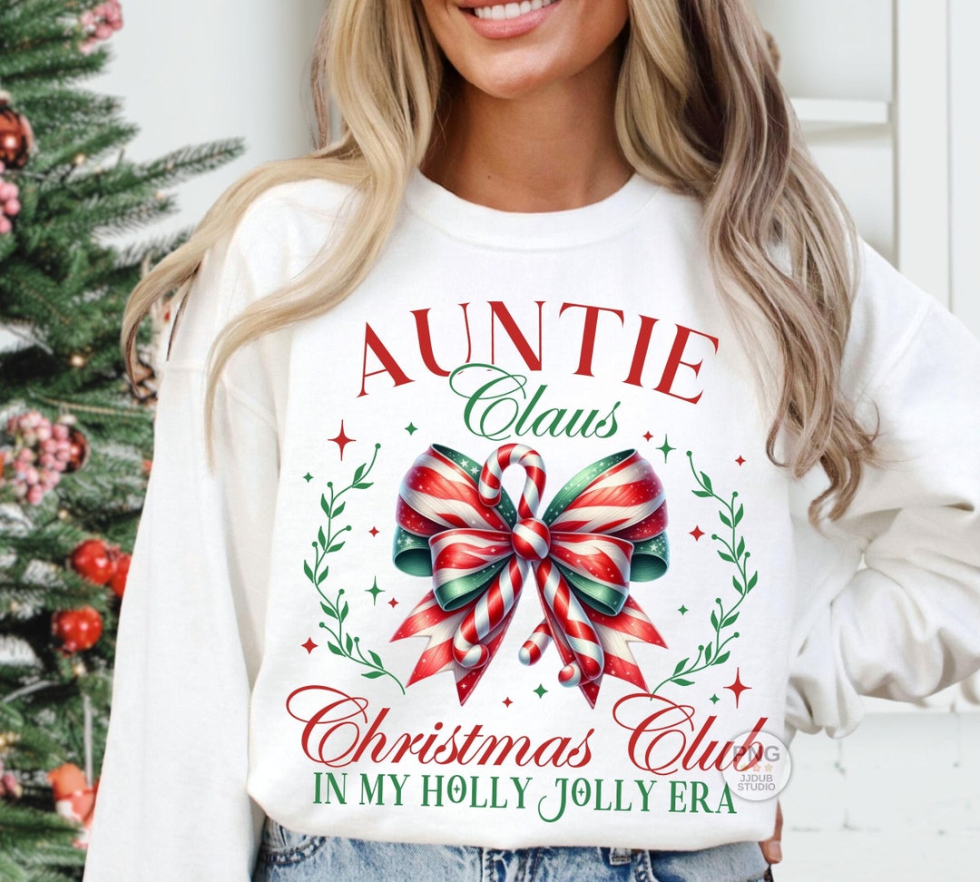 Auntie Claus Png, Coquette Bow Christmas Png, Aunt Christmas Club Holly ...