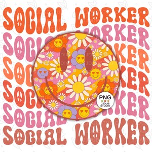 Social Worker Png, Social Worker Sublimation Designs, Retro, Groovy ...