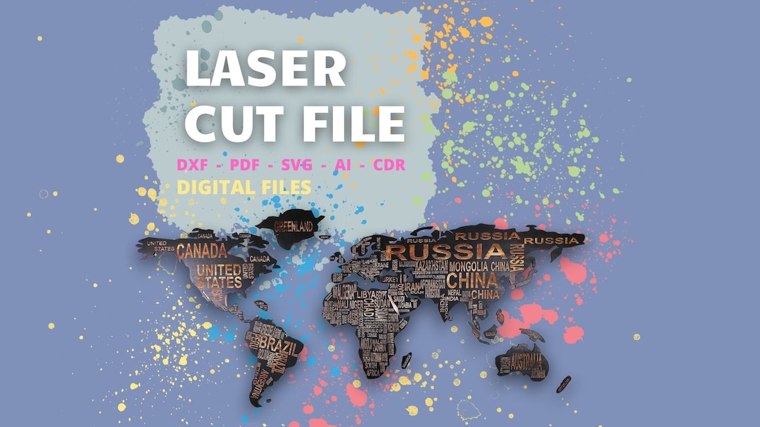 World Map CO2 Laser Cutting File Svg Files Dxf Ai Cdr Pdf Plywood ...