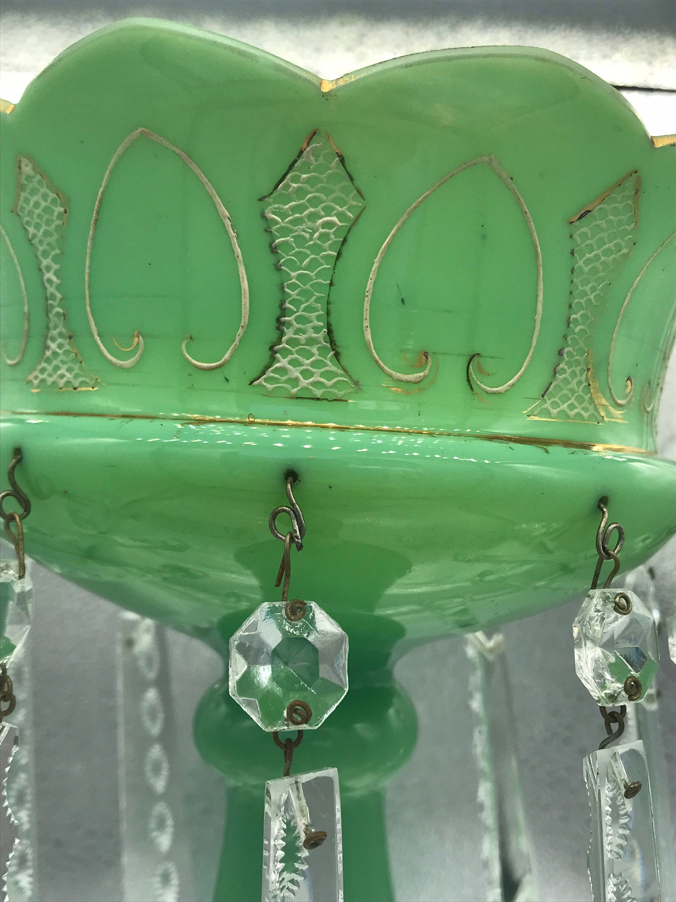 Bohemian Jade Green Glass Mantle Luster - Etsy