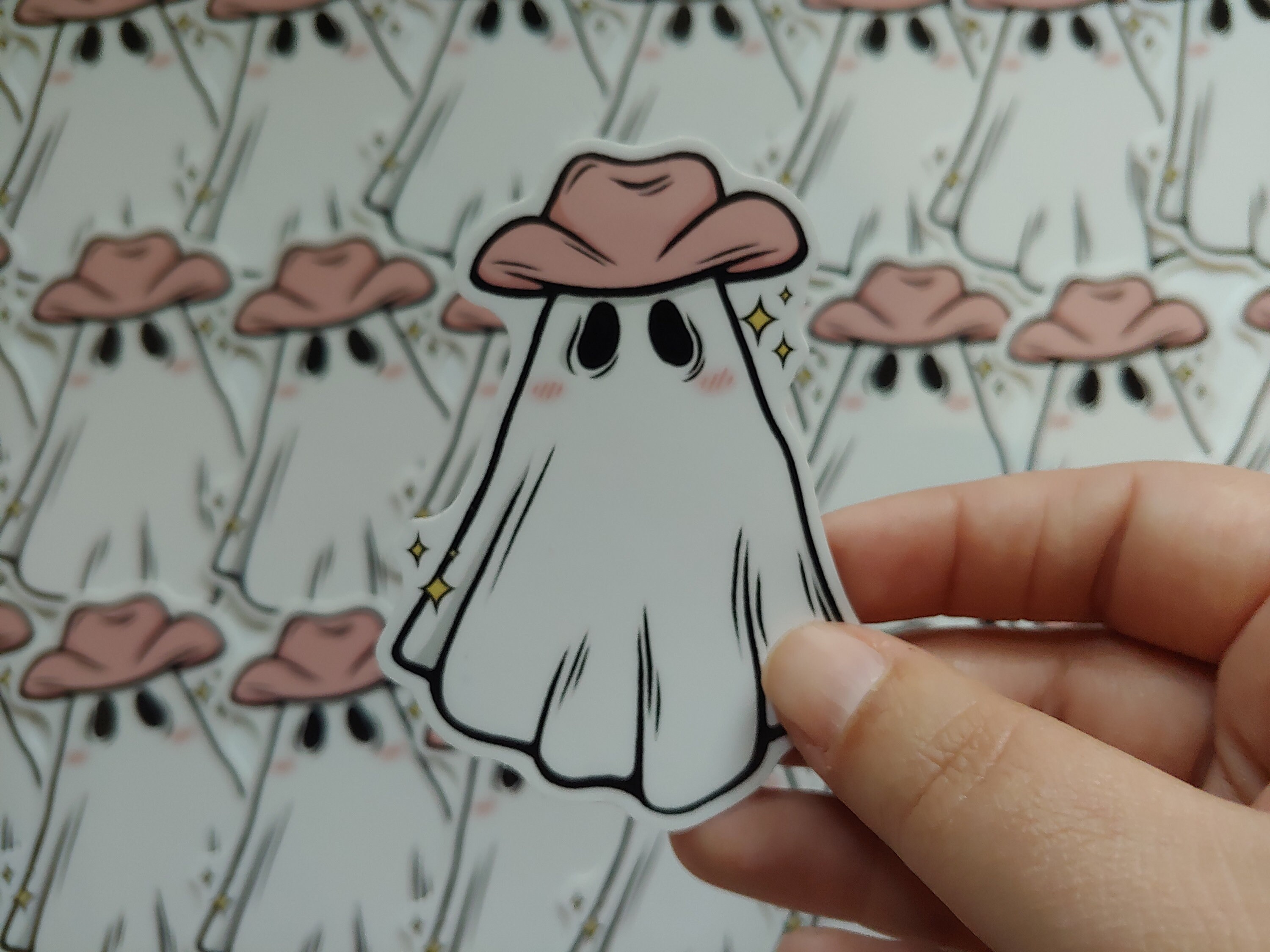 Spooky Ghost With Cowboy Hat Sticker 3 Glossy Waterproof Vinyl Sticker ...