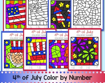 4th of July Color by Number Coloring Page for Kids, Independence Day ...
