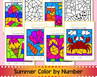 Color by Number Summer, Color by Number Coloring, Color by Number for ...