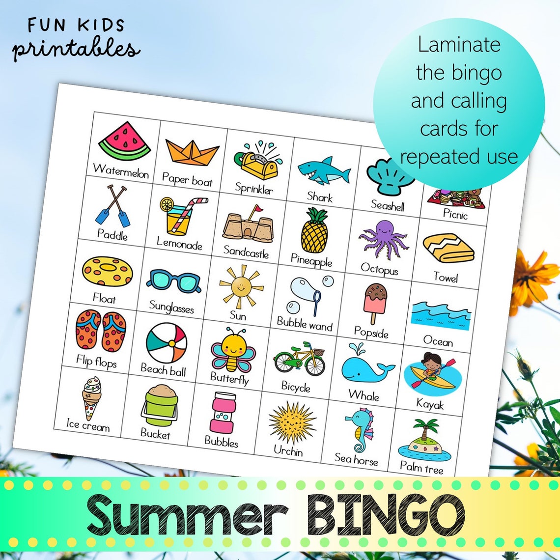 Summer BINGO Fun Summer Game at Home Game at Home BINGO Printable BINGO ...