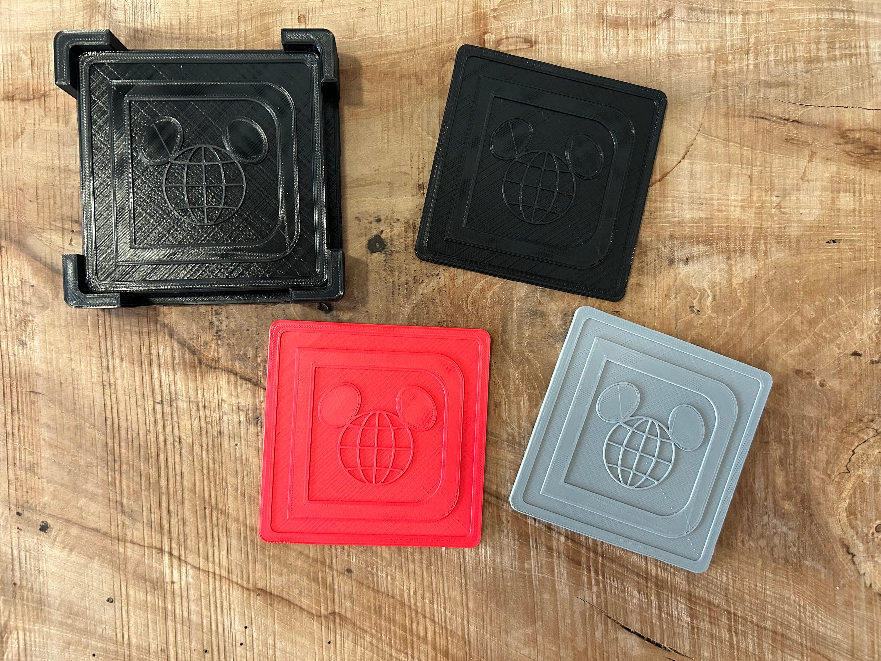 Set of 6 Vintage Disney Logo Coaster With Holder. 3D Printed. Black ...