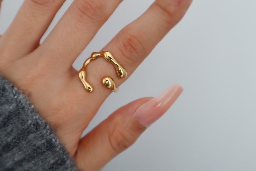 18K Gold Plated Organic Melted Ring, Liquid Metal Ring, Gold Chunky ...
