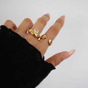 18K Gold Plated Irregular Dome Ring, Gold Gemstone Chunky Ring ...