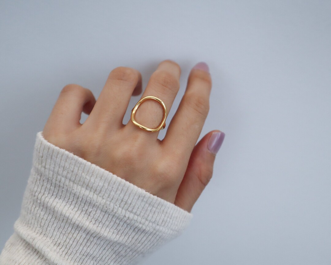 18K Gold Large Circle Ring, Open Circle Ring, Eternity Ring, Waterproof Tarnish Rings , Gold ...