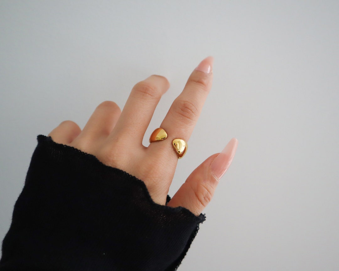 18K Gold Plated Open Dome Ring, Gold Chunky Cuff Ring, Wrap Ring ...