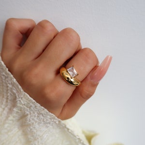 18K Gold Plated Irregular Dome Ring, Gold Gemstone Chunky Ring ...