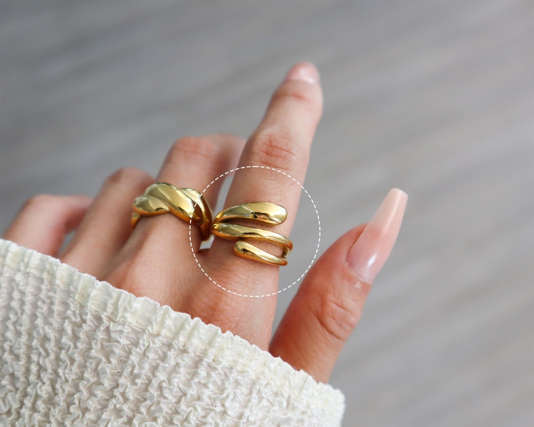 18K Gold Plated Layered Ring, Gold Chunky Ring, Waterproof Tarnish ...