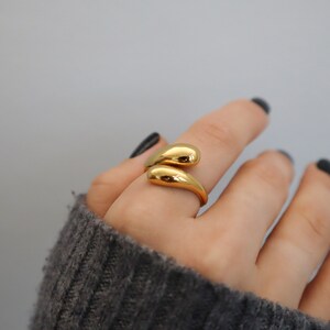 18K Gold Plated Adjustable Dome Ring, Gold Chunky Ring, Wrap Ring ...