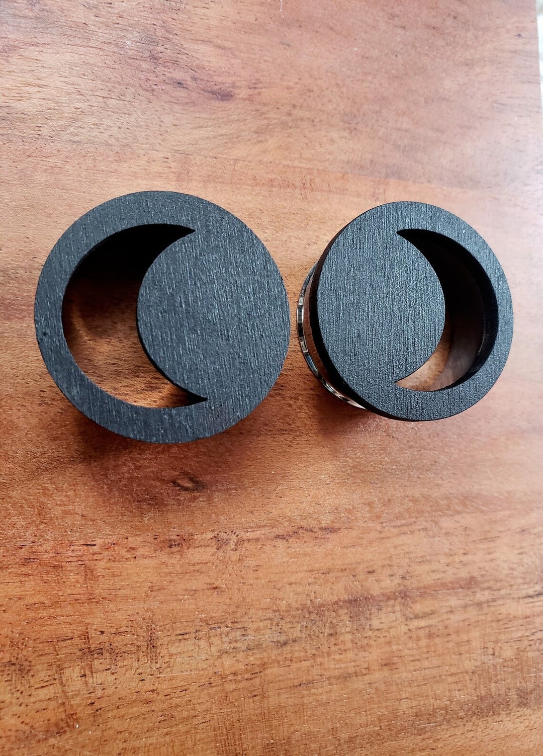 Pair Moon Plugs 2g - 2", Handmade, Wood, Steel, Gauges, Tunnels ...