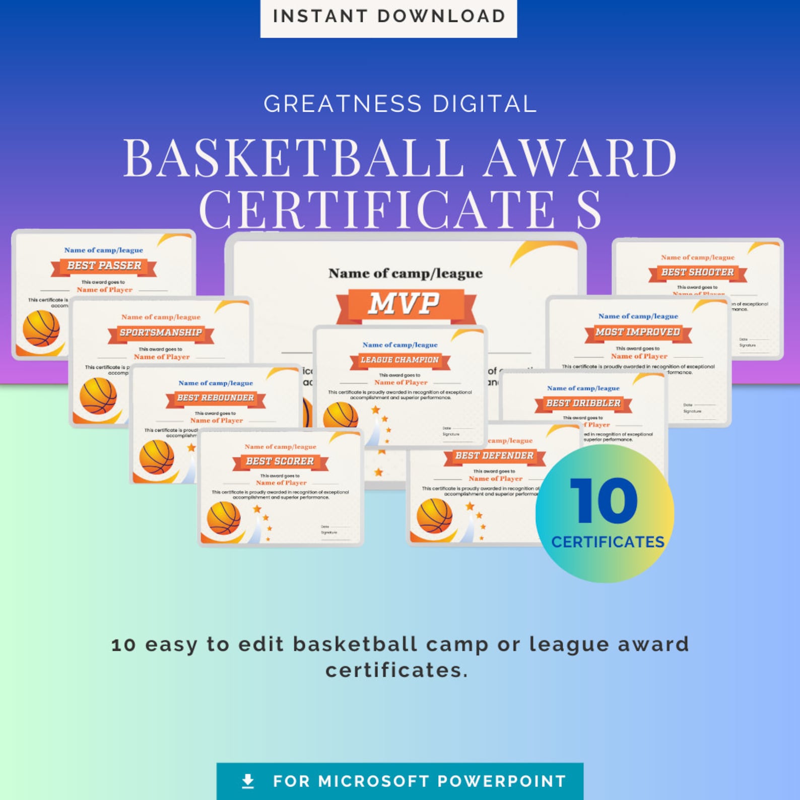 10 Editable Basketball Award Certificates - Etsy