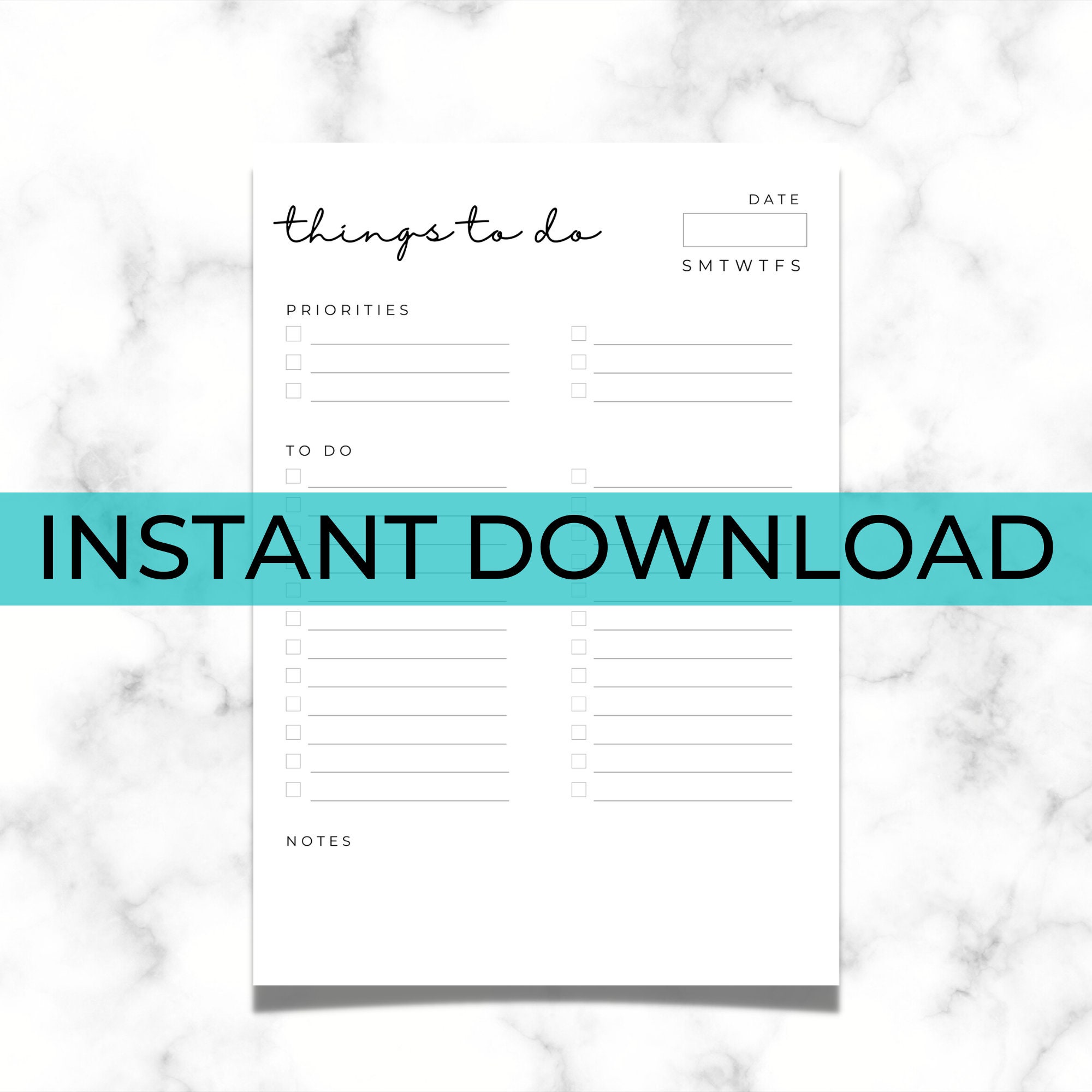 Minimalist to Do List - Printable PDF - Letter - Half Letter - A4 - A5 ...
