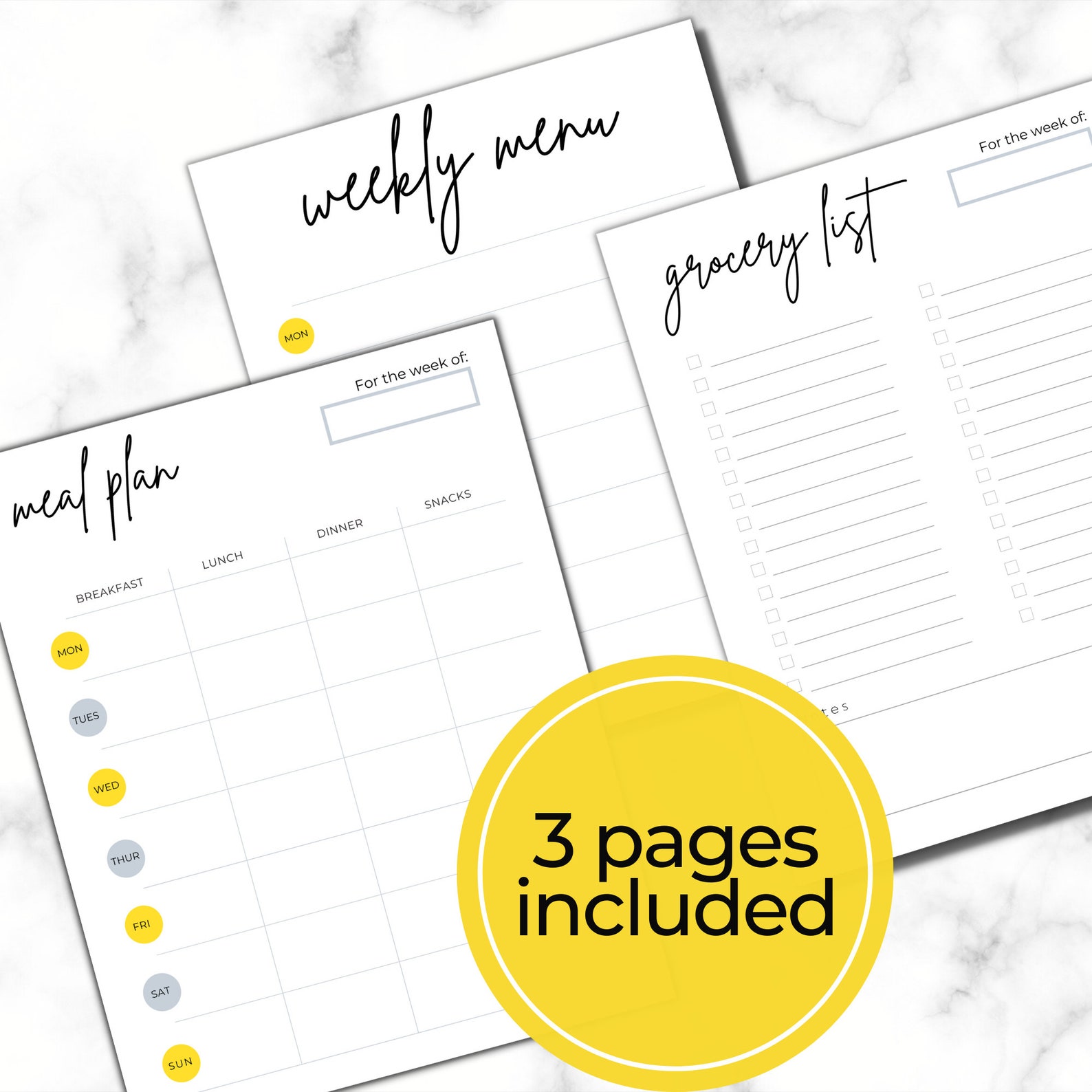 Yellow and Gray Minimalist Printable Weekly Meal Planner With Menu Plan ...