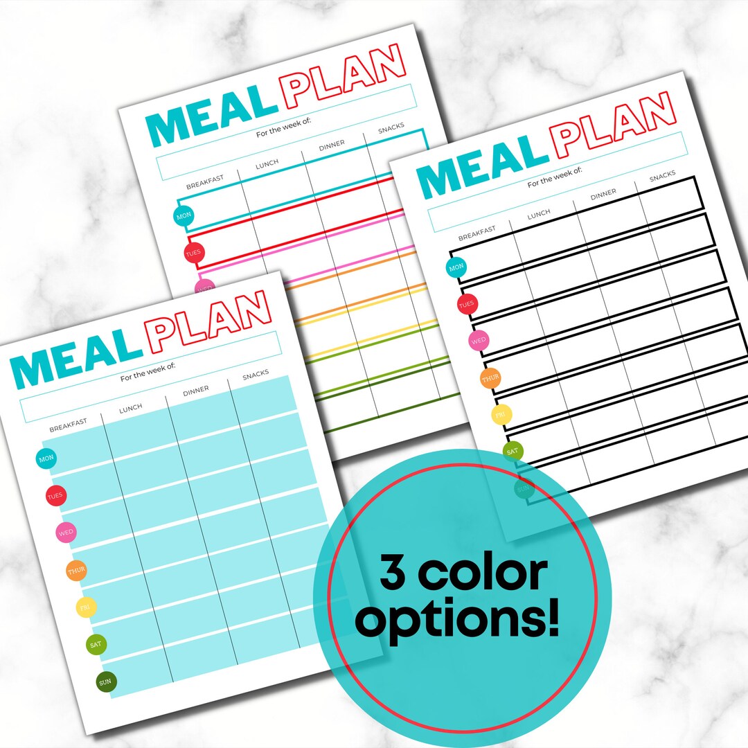 Colorful Weekly Meal Planner Printable PDF - Meal Prep - Menu Planner ...