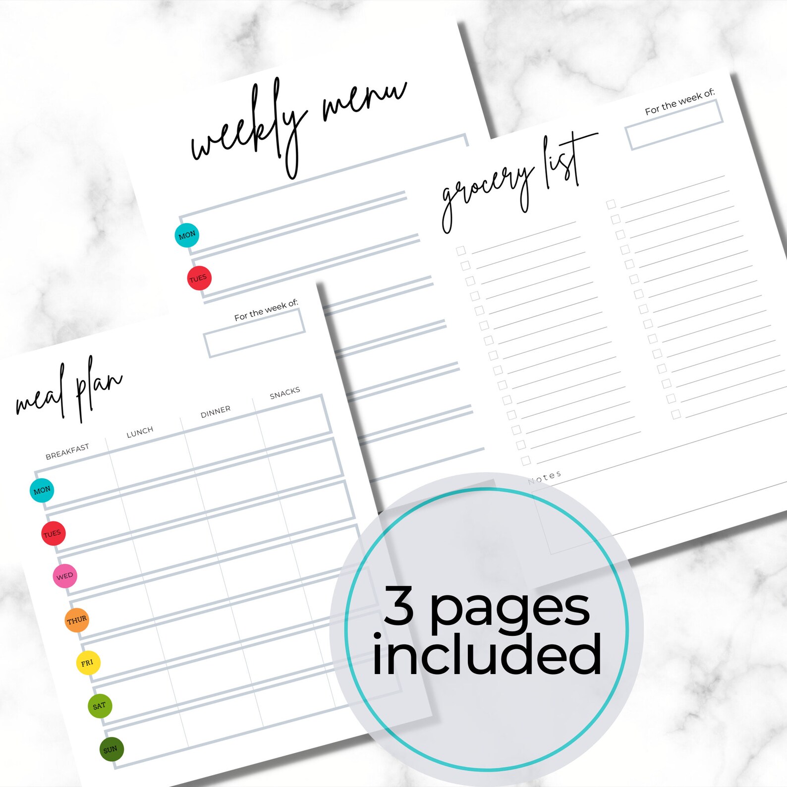 Printable Weekly Meal Planner With Menu Plan and Grocery List - Menu ...