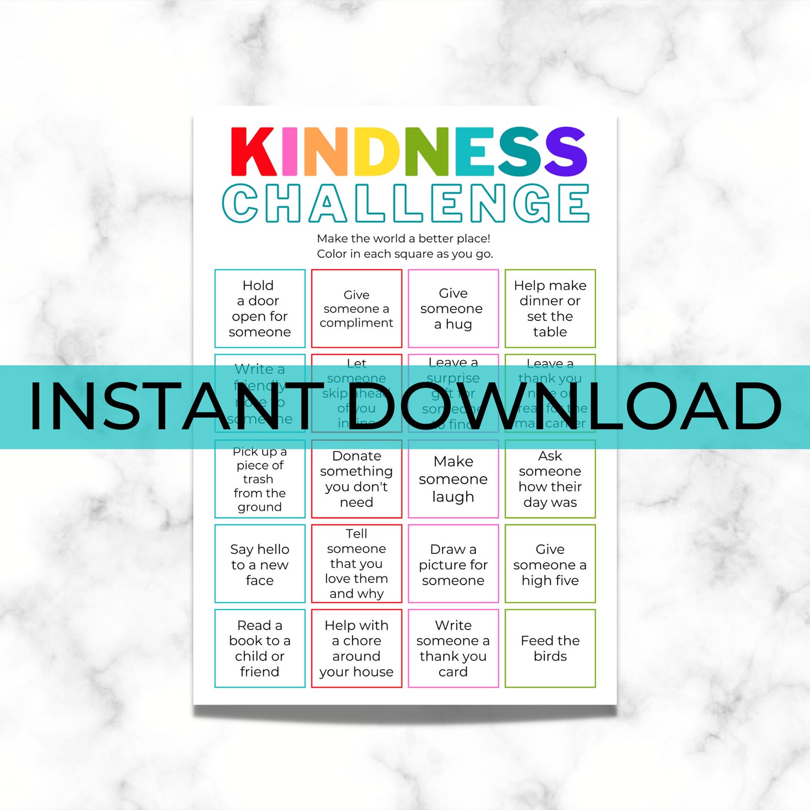 Printable Kindness Challenge for Kids - PDF - Colorful Random Acts of ...