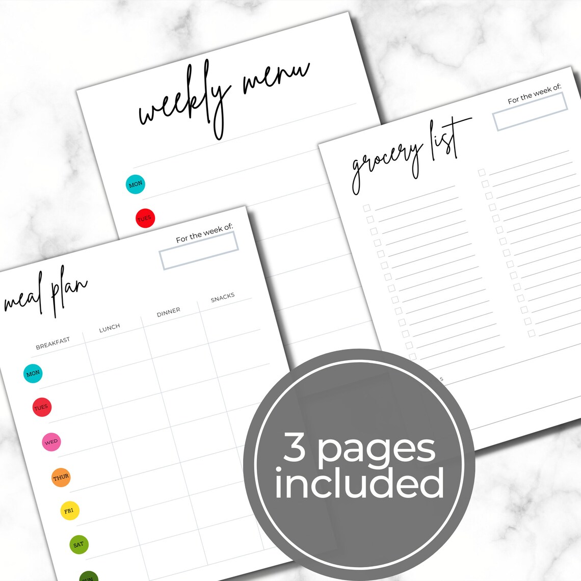 Printable Weekly Meal Planner With Menu Plan and Grocery List - Menu ...