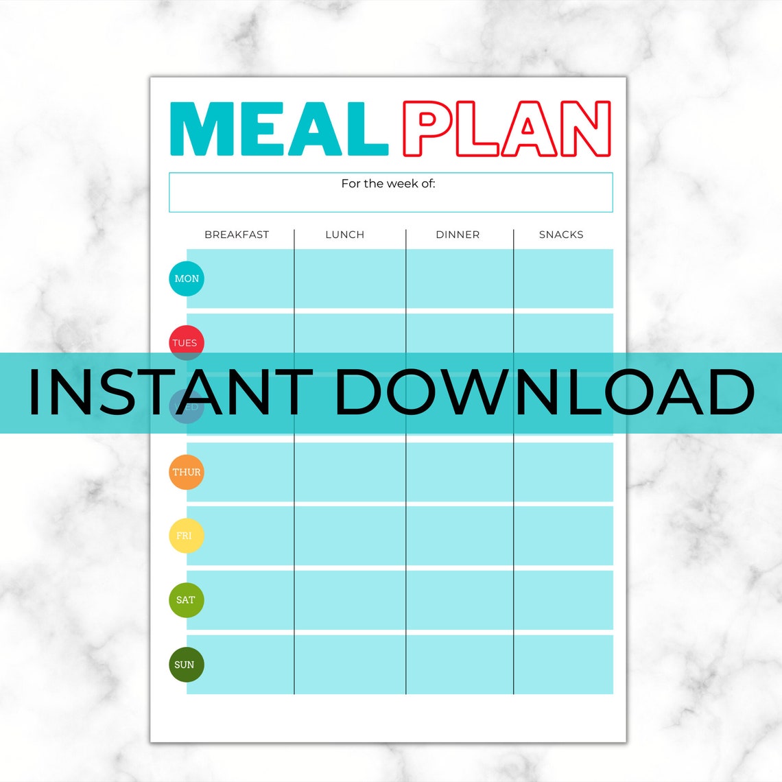 Colorful Weekly Meal Planner Printable PDF - Meal Prep - Menu Planner ...