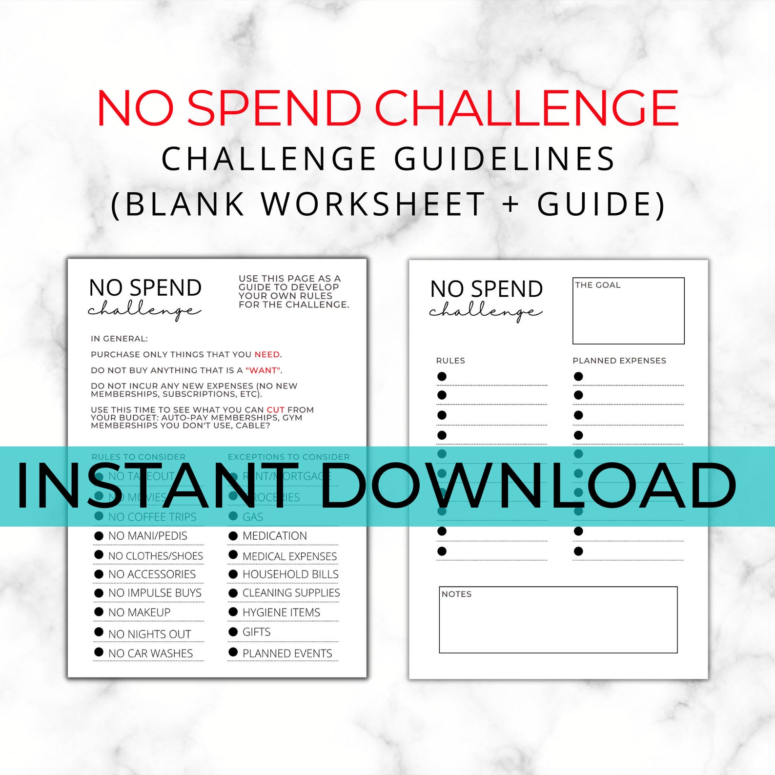 No Spend Challenge Ultimate Bundle - Instant Download - 30 Day ...