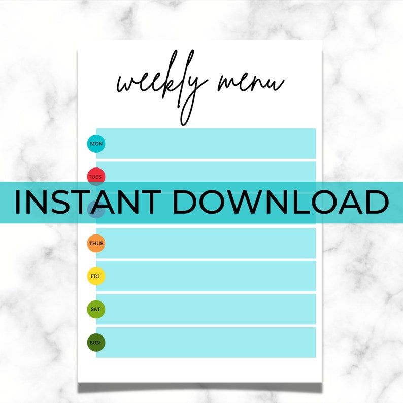 Colorful Printable Weekly Meal Planner With Menu Plan and Grocery List ...