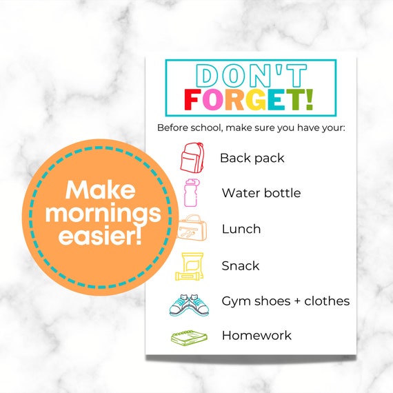 Printable Before School Reminder Chart for Kids PDF | Etsy