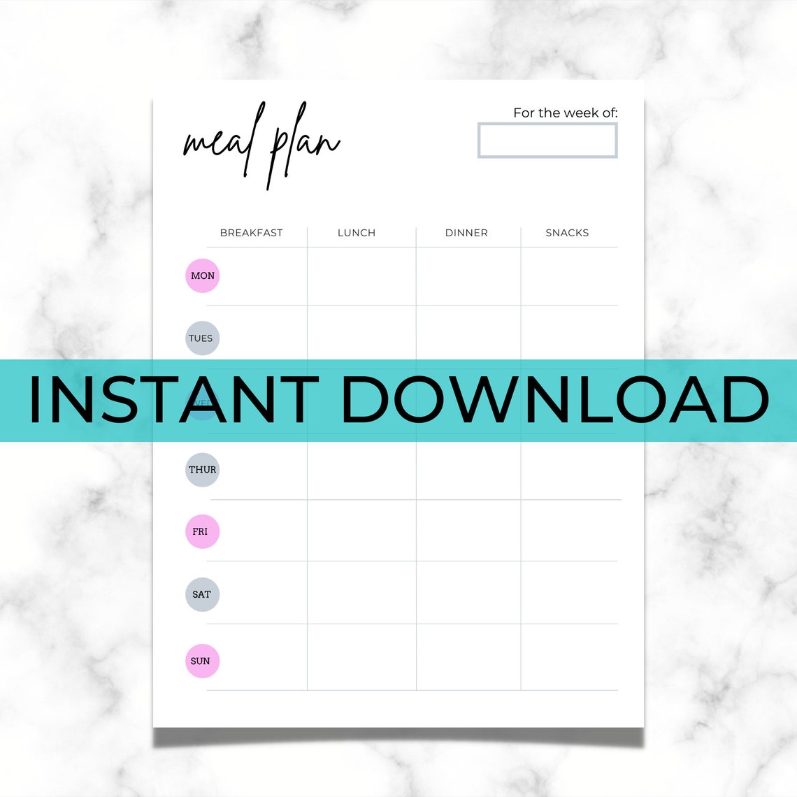 Pink and Gray Minimalist Printable Weekly Meal Planner With Menu Plan ...