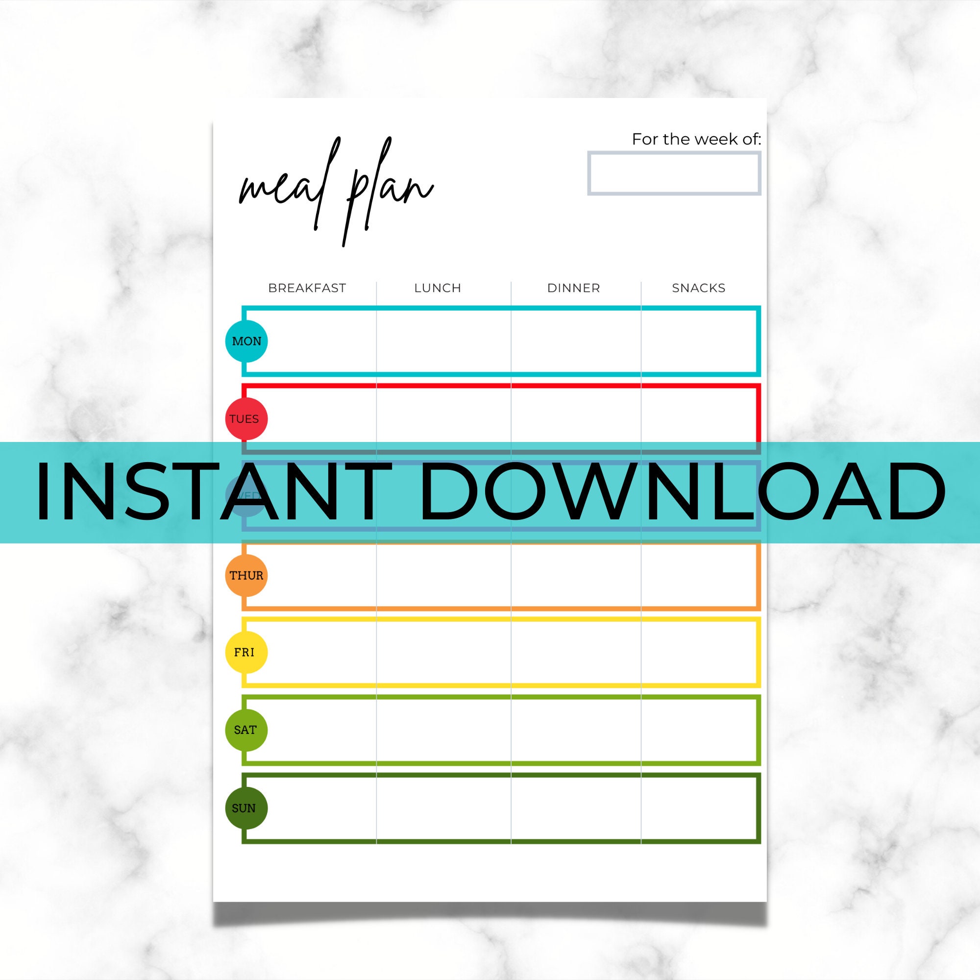 Colorful Printable Weekly Meal Planner With Menu Plan and Grocery List ...