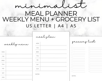 Printable Weekly Meal Planner With Menu Plan and Grocery List Menu ...