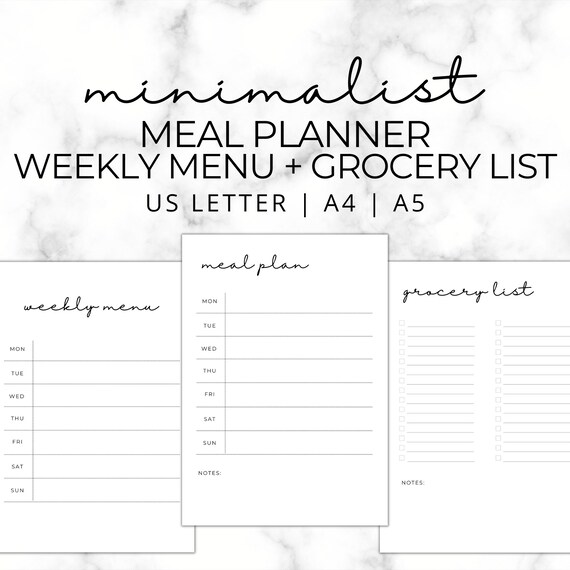 Minimalist Printable Weekly Meal Planner With Weekly Menu and | Etsy