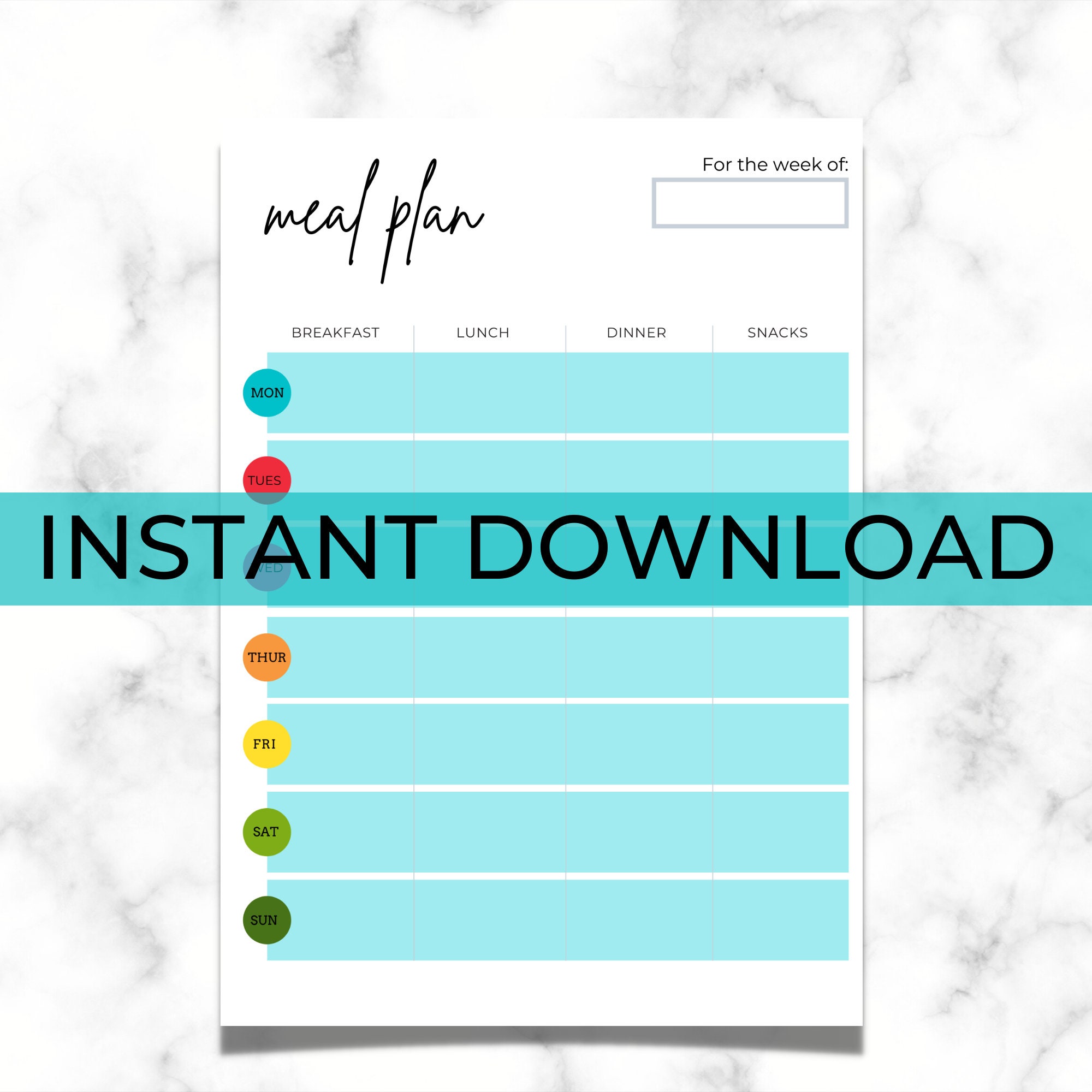 Colorful Printable Weekly Meal Planner With Menu Plan and Grocery List ...