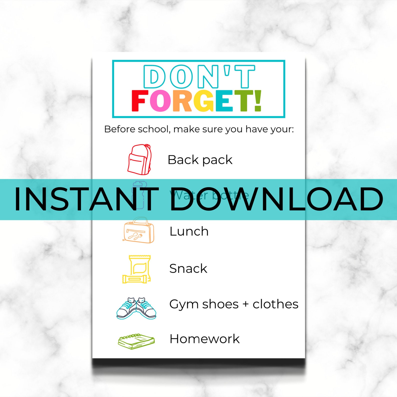 Printable Before School Reminder Chart for Kids - PDF - Colorful ...