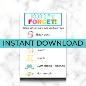 Printable Before School Reminder Chart for Kids - PDF - Colorful ...