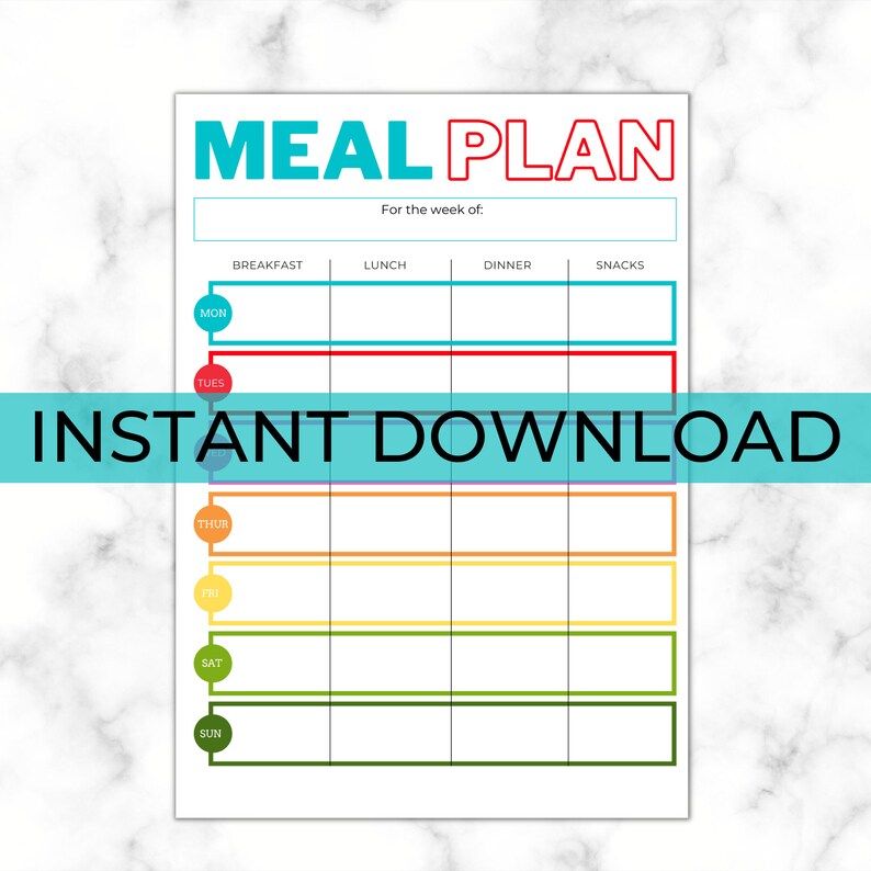 Colorful Weekly Meal Planner Printable PDF - Meal Prep - Menu Planner ...