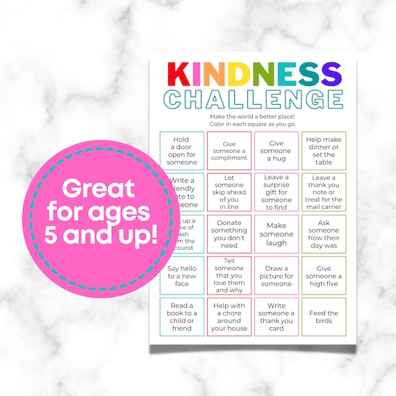 Printable Kindness Challenge for Kids PDF Colorful Random - Etsy
