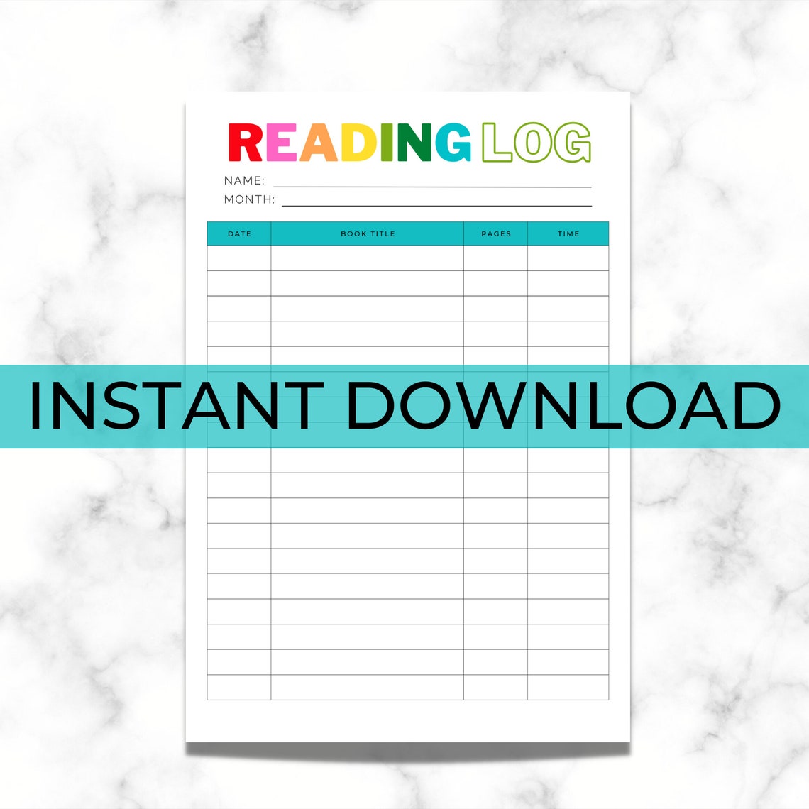 Colorful Reading Log for Kids - PDF - Printable Reading Challenge for ...