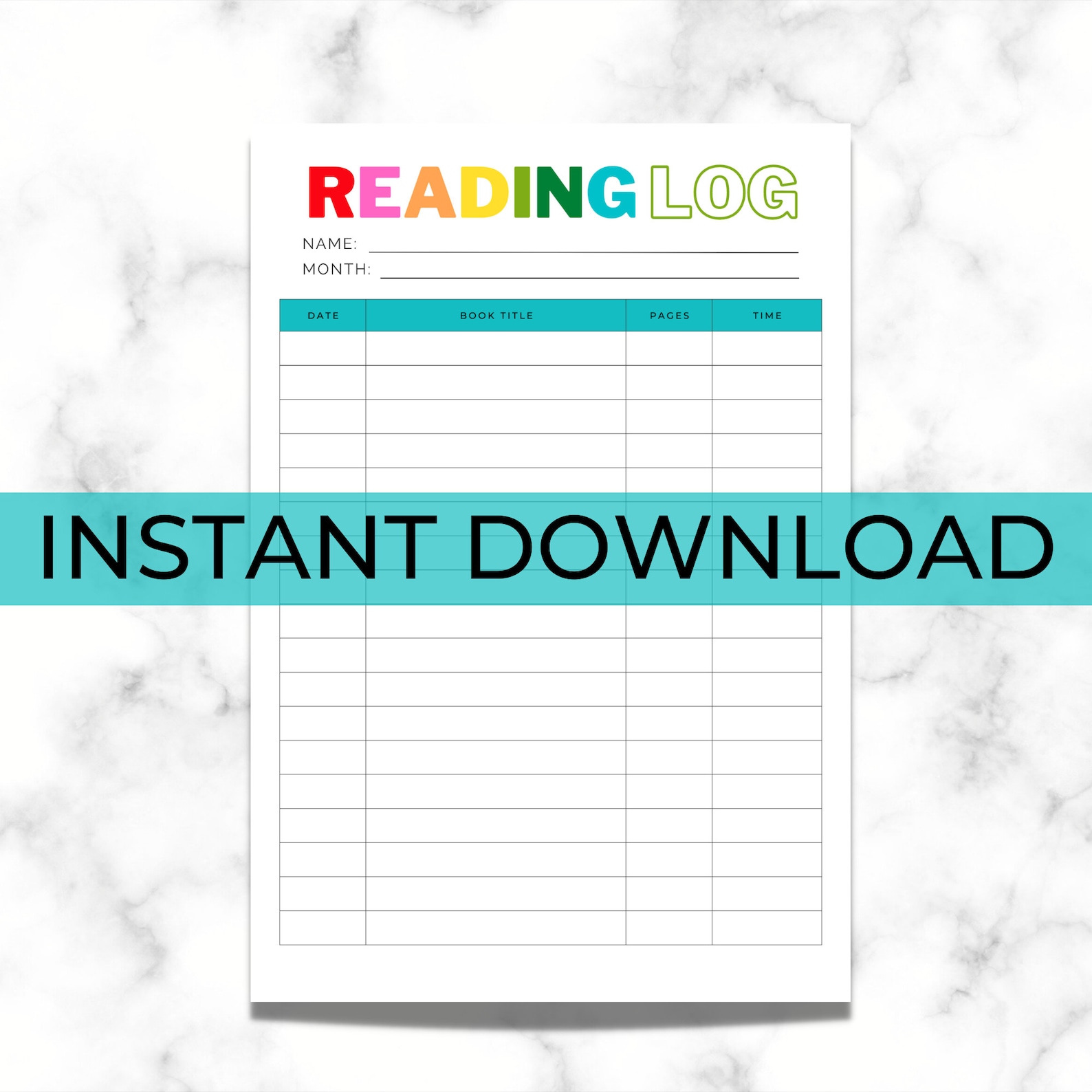 Colorful Reading Log for Kids - PDF - Printable Reading Challenge for ...