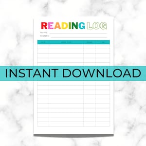 Colorful Reading Log for Kids - PDF - Printable Reading Challenge for ...
