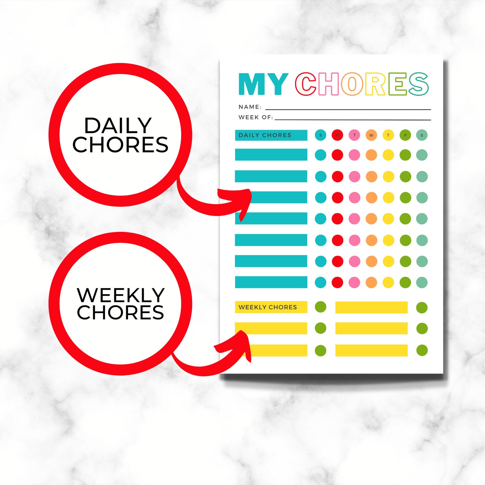 Kids Daily and Weekly Chore Chart - PDF - Printable Chore Chart for ...