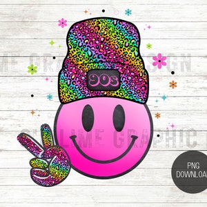 Leopard Rainbow Smile Face PNG Sublimation | 90s Smile Face PNG ...