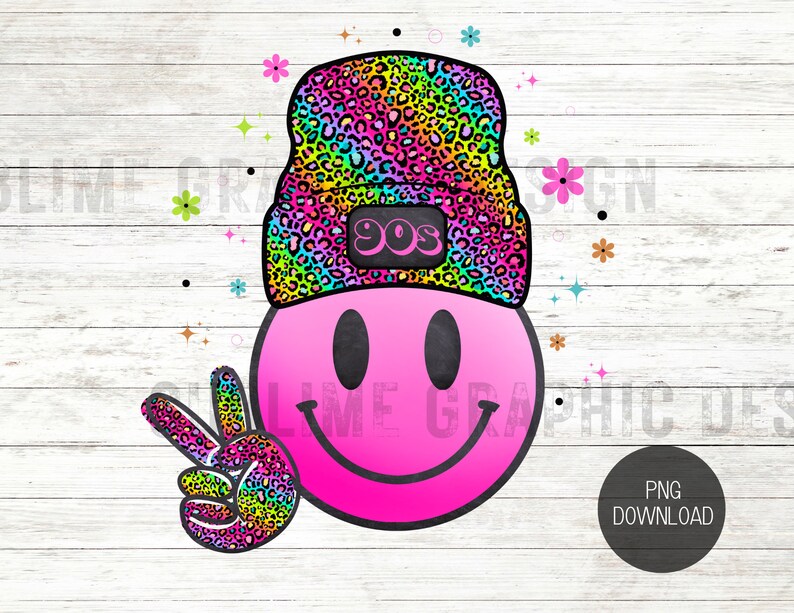 Leopard Rainbow Smile Face PNG Sublimation | 90s Smile Face PNG ...