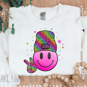 Leopard Rainbow Smile Face PNG Sublimation | 90s Smile Face PNG ...