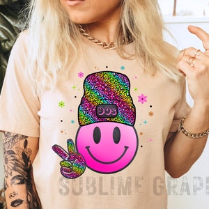 Leopard Rainbow Smile Face PNG Sublimation | 90s Smile Face PNG ...