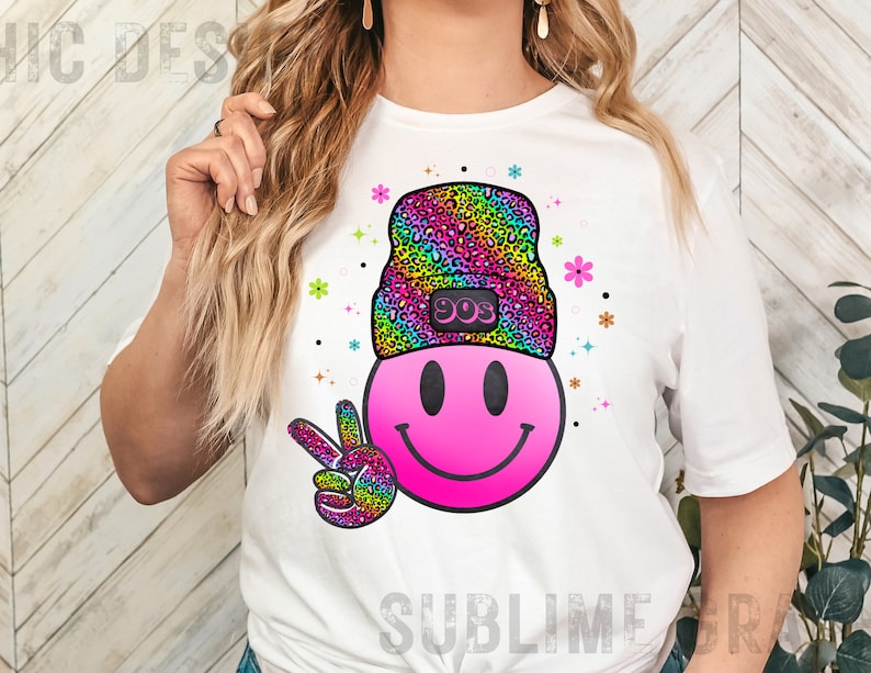 Leopard Rainbow Smile Face PNG Sublimation | 90s Smile Face PNG ...