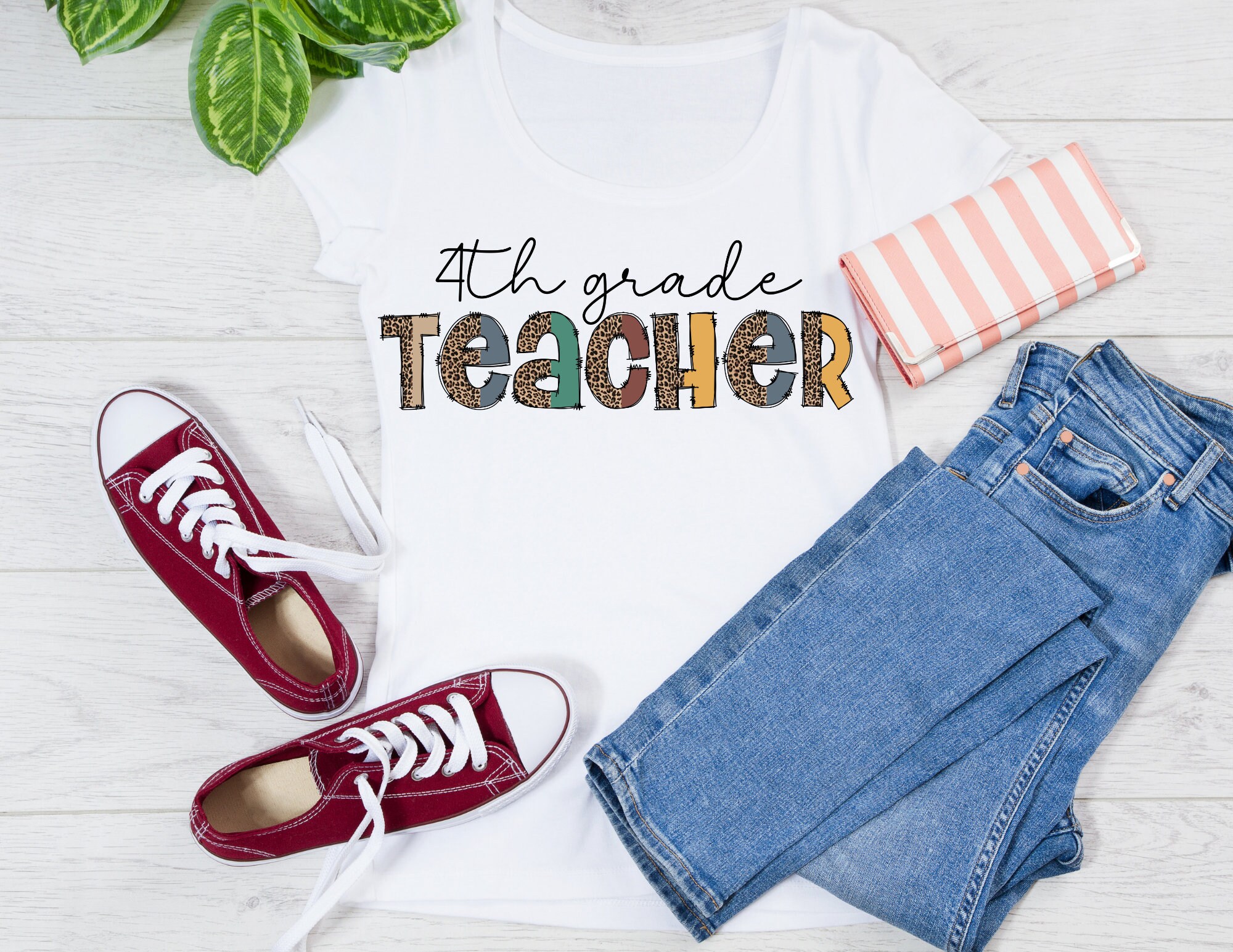 4th Grade Teacher Half Leopard Sublimation PNG Teacher Life T Shirt ...