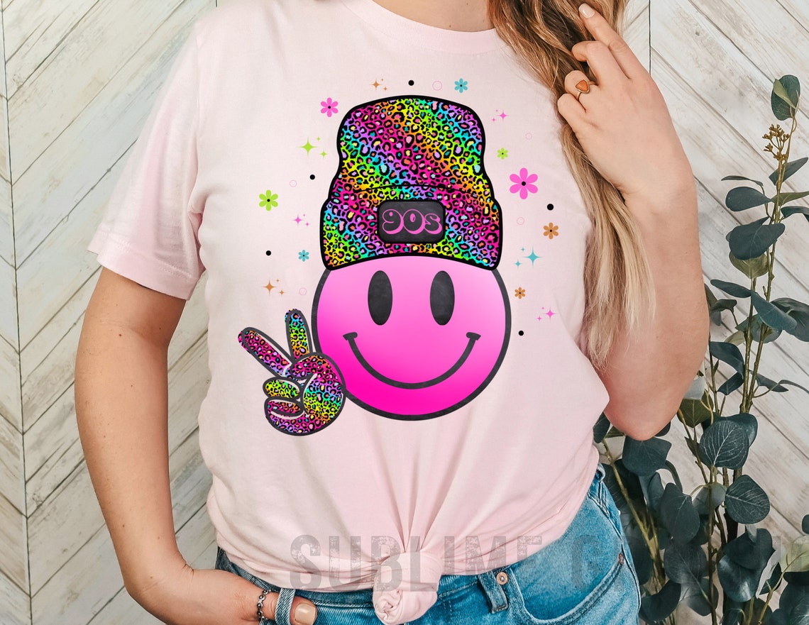 Leopard Rainbow Smile Face PNG Sublimation | 90s Smile Face PNG ...
