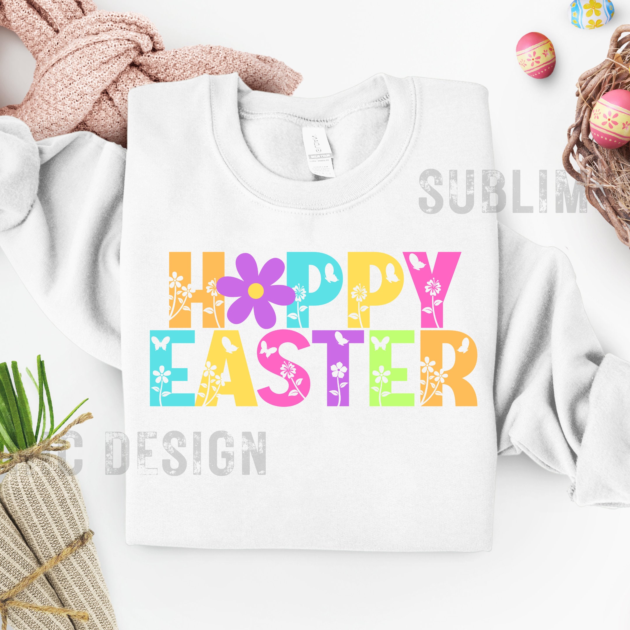 Easter PNG Sublimation Design | Happy Easter PNG | Easter Flowers PNG ...